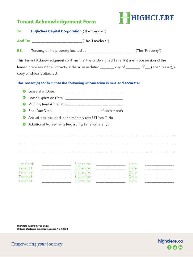 Fillable Online Tenant Acknowledgement Fax Email Print - pdfFiller