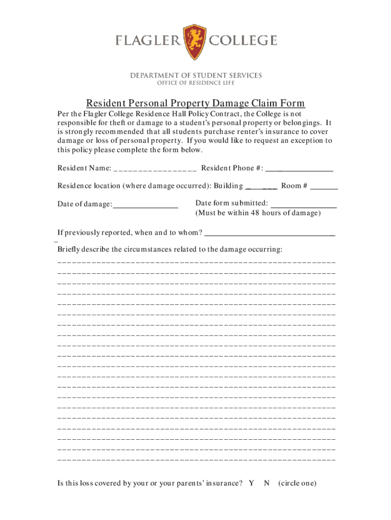 Fillable Online Resident Personal Property Damage Claim Form Fax Email Print - pdfFiller