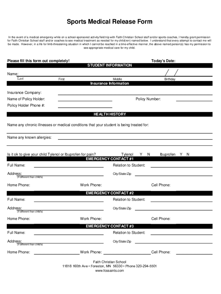 Fillable Online Sports Medical Release Form Fax Email Print - pdfFiller