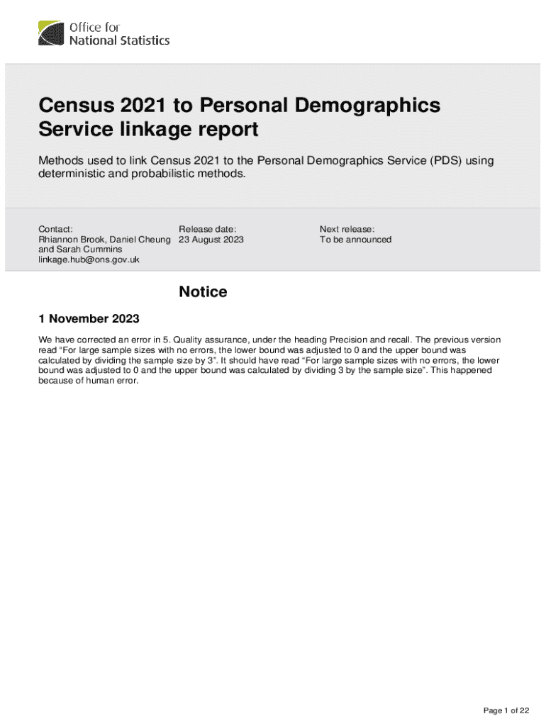 Fillable Online Census 2021 to Personal Demographics Service Linkage Report Fax Email Print ...