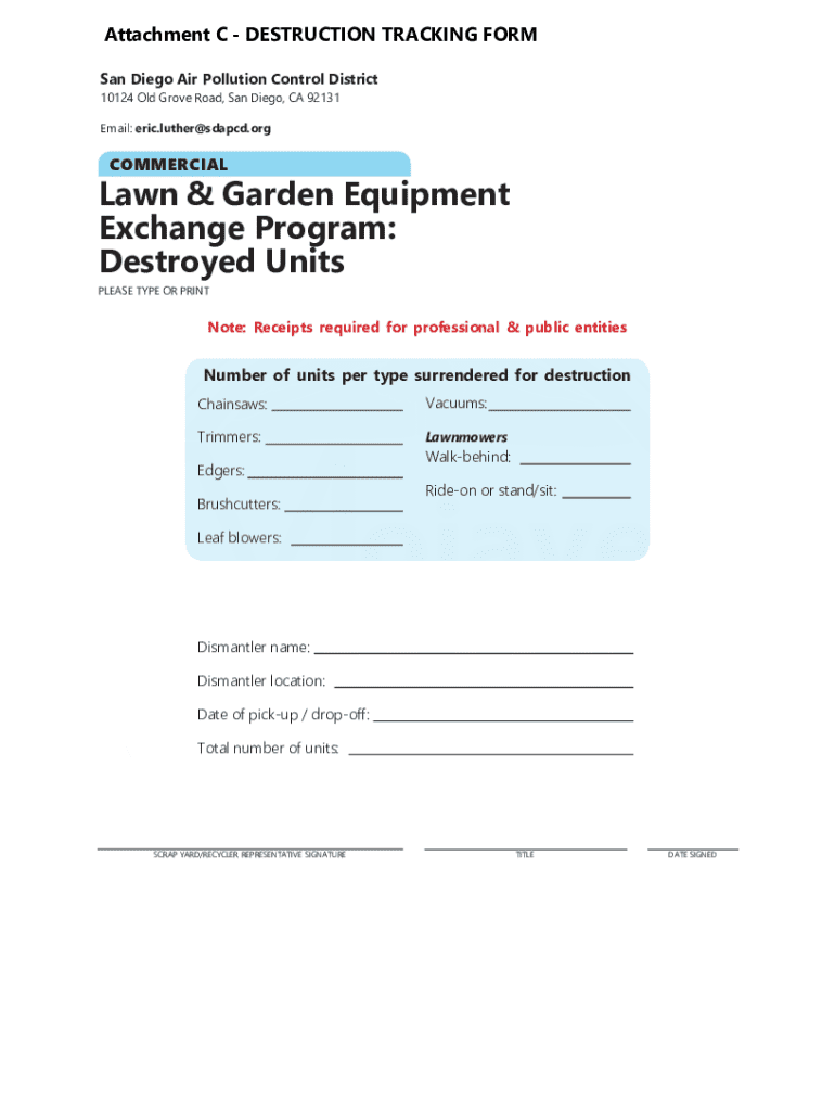 Fillable Online Destruction Tracking Form for Lawn & Garden Equipment Fax Email Print - pdfFiller