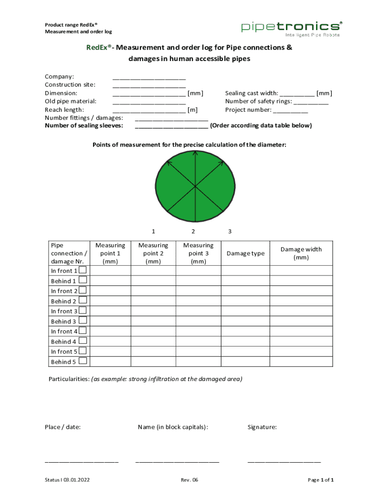 Fillable Online Redex® Measurement and Order Log for Pipe Connections ...
