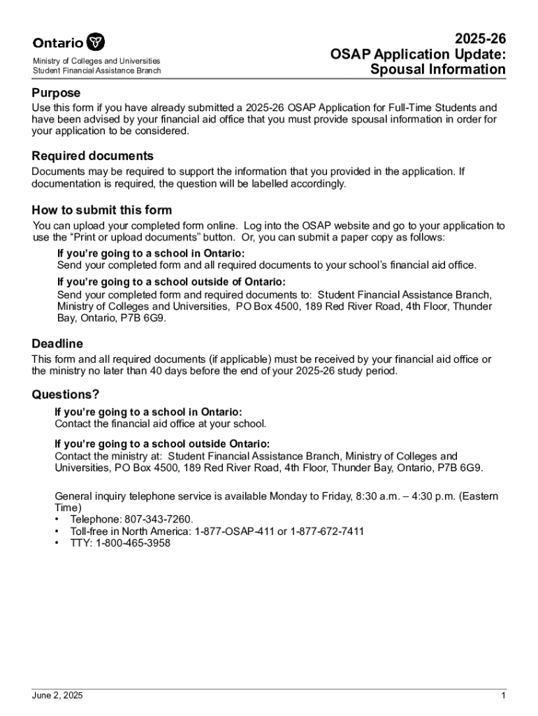 Fillable Online Osap Application Update: Spousal Information Fax Email ...