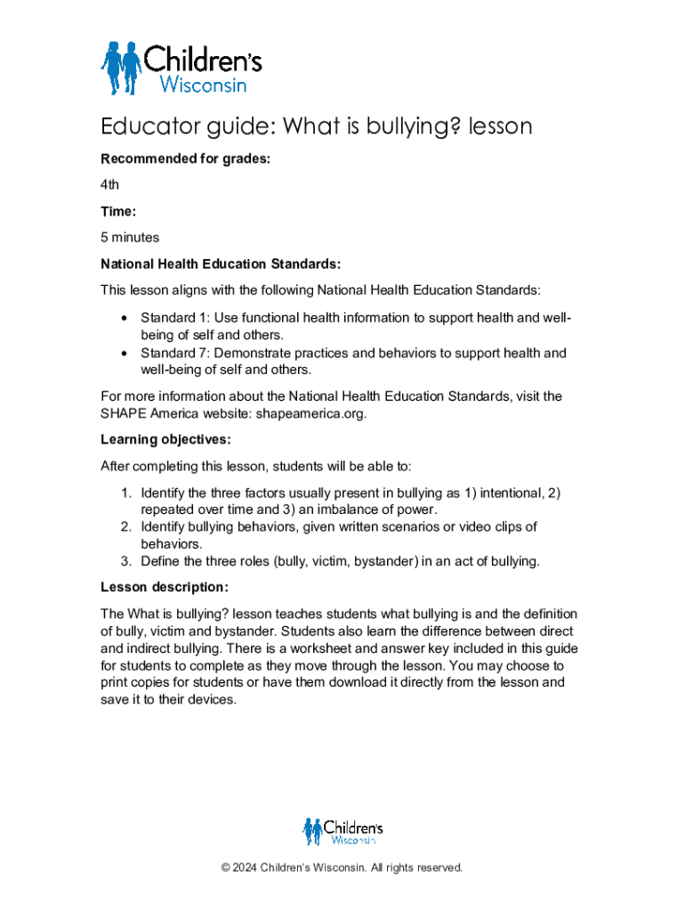 Fillable Online What Is Bullying? Fax Email Print - pdfFiller