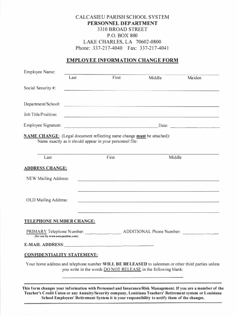 Fillable Online Employee Information Change Form Fax Email Print ...