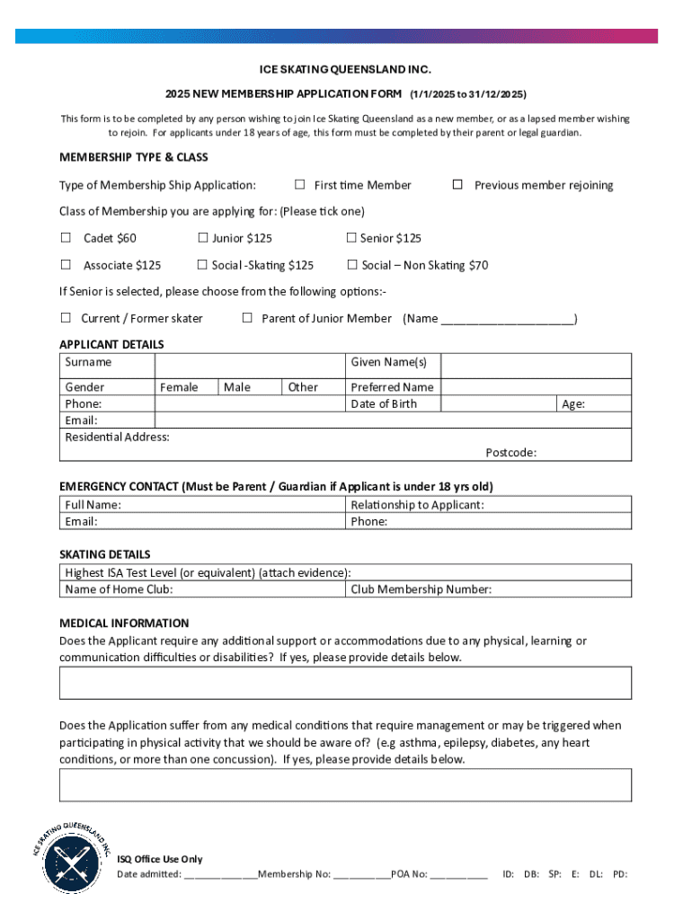 Fillable Online Ice Skating Queensland Inc. 2025 New Membership Application Fax Email Print ...
