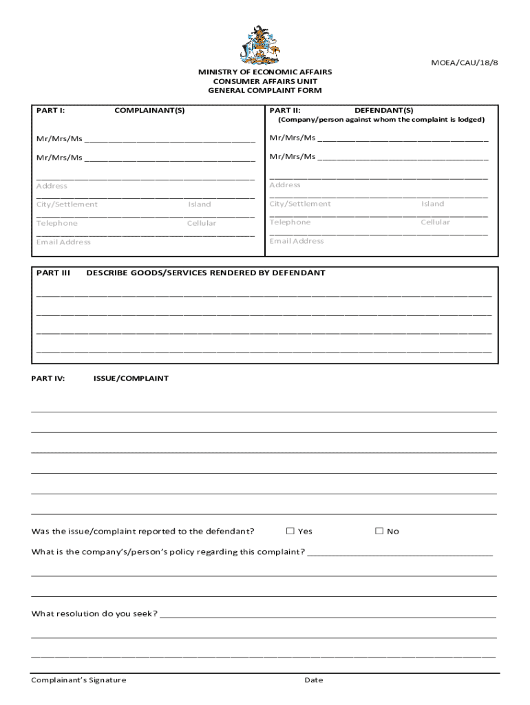 Fillable Online General Complaint Form Fax Email Print - pdfFiller