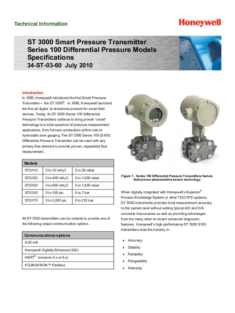 Fillable Online Series 100 Differential Pressure Models Specifications Fax Email Print - pdfFiller