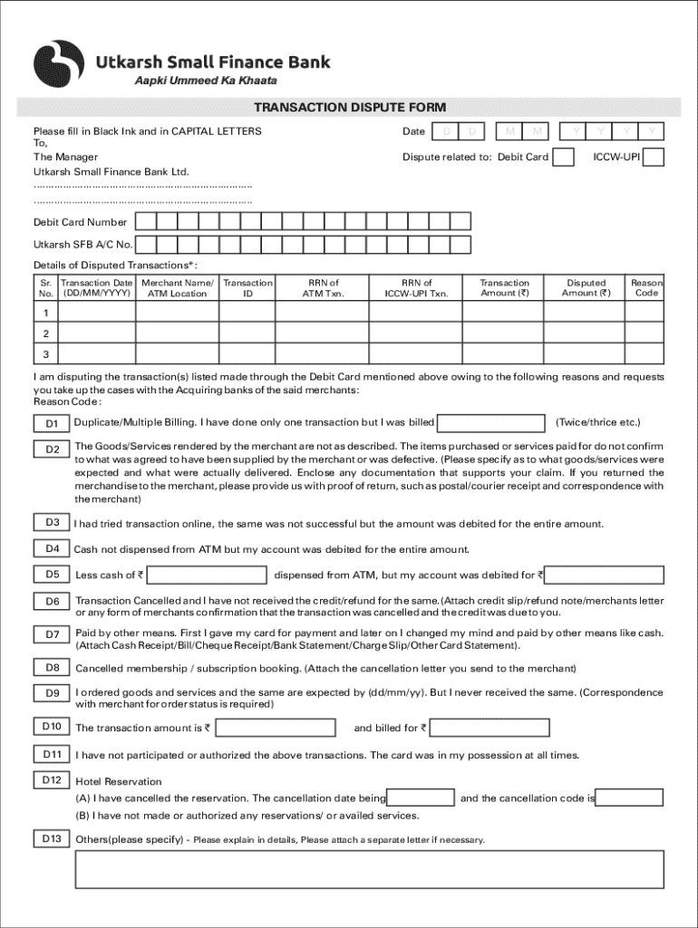Fillable Online Transaction Dispute Form Fax Email Print - pdfFiller