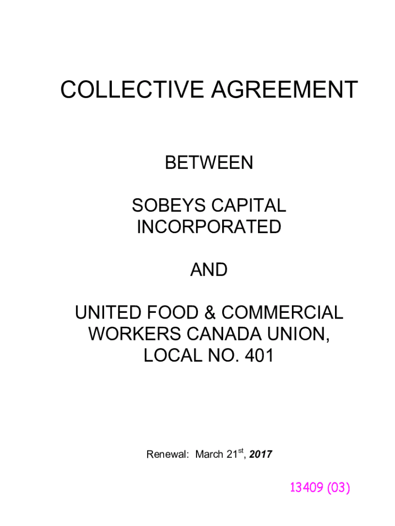 Fillable Online Collective Agreement Between Sobeys Capital ...