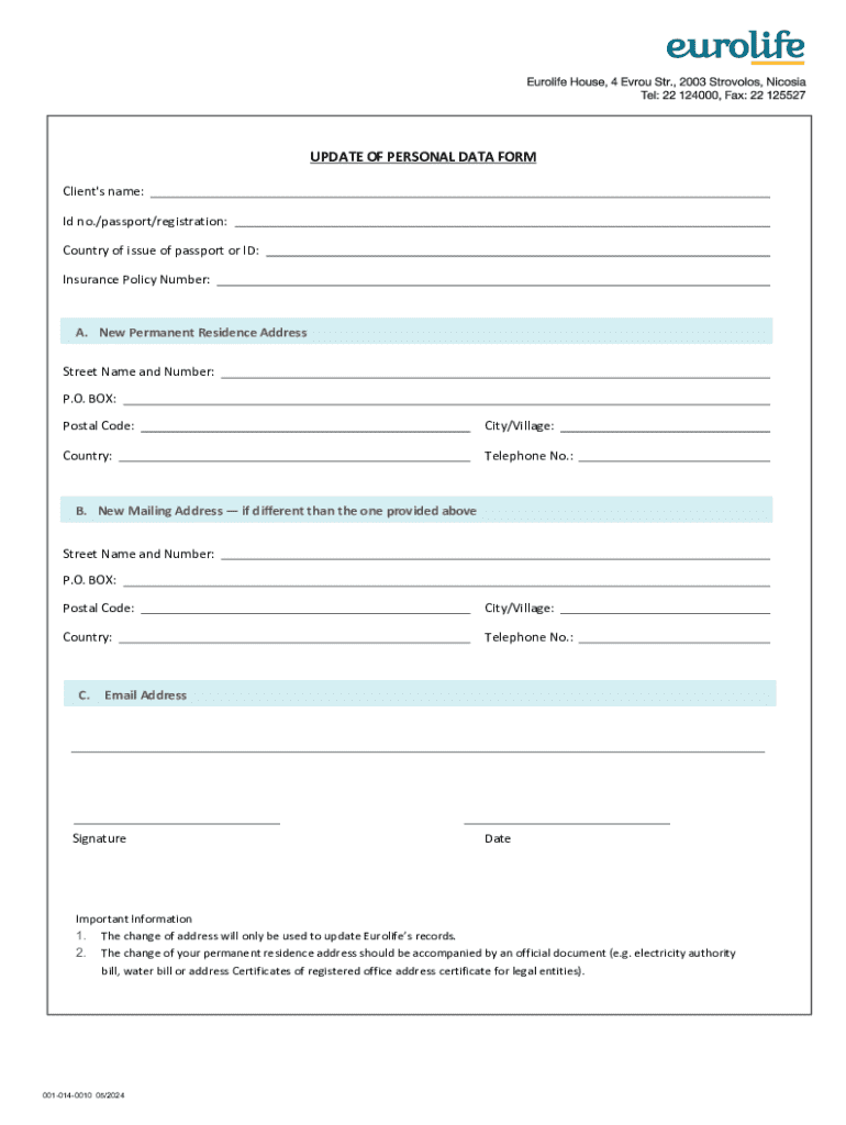 Fillable Online Update of Personal Data Form Fax Email Print - pdfFiller