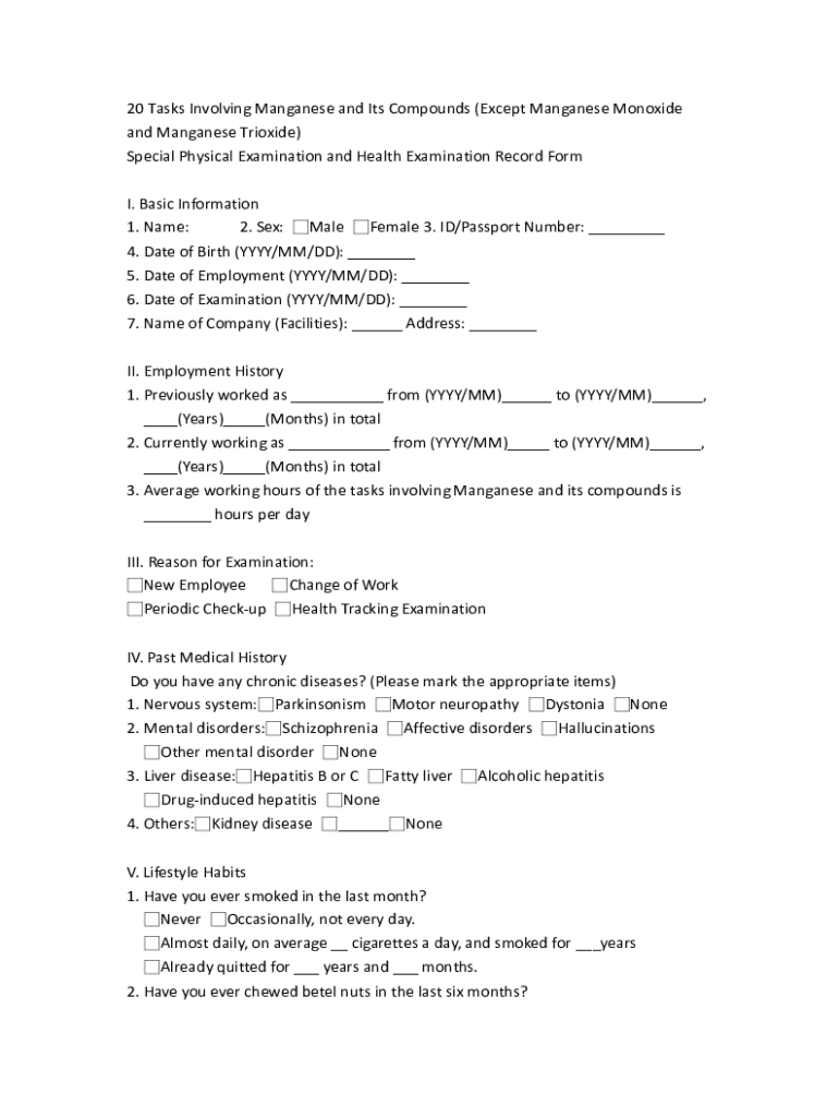 Fillable Online Special Physical Examination and Health Examination ...
