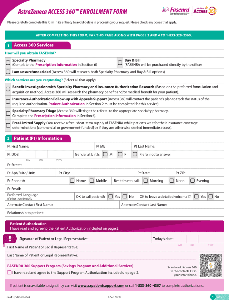 Fillable Online Astrazeneca Access 360™ Enrollment Form Fax Email Print ...