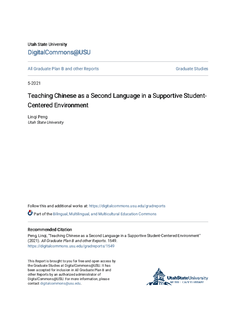 Fillable Online Teaching Chinese as a Second Language in a Supportive Student-centered ...