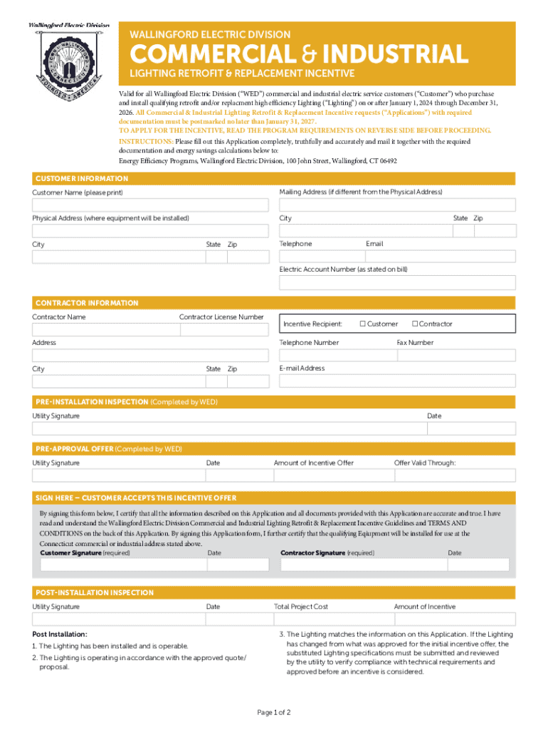 Fillable Online Commercial & Industrial Lighting Retrofit & Replacement Incentive Fax Email ...