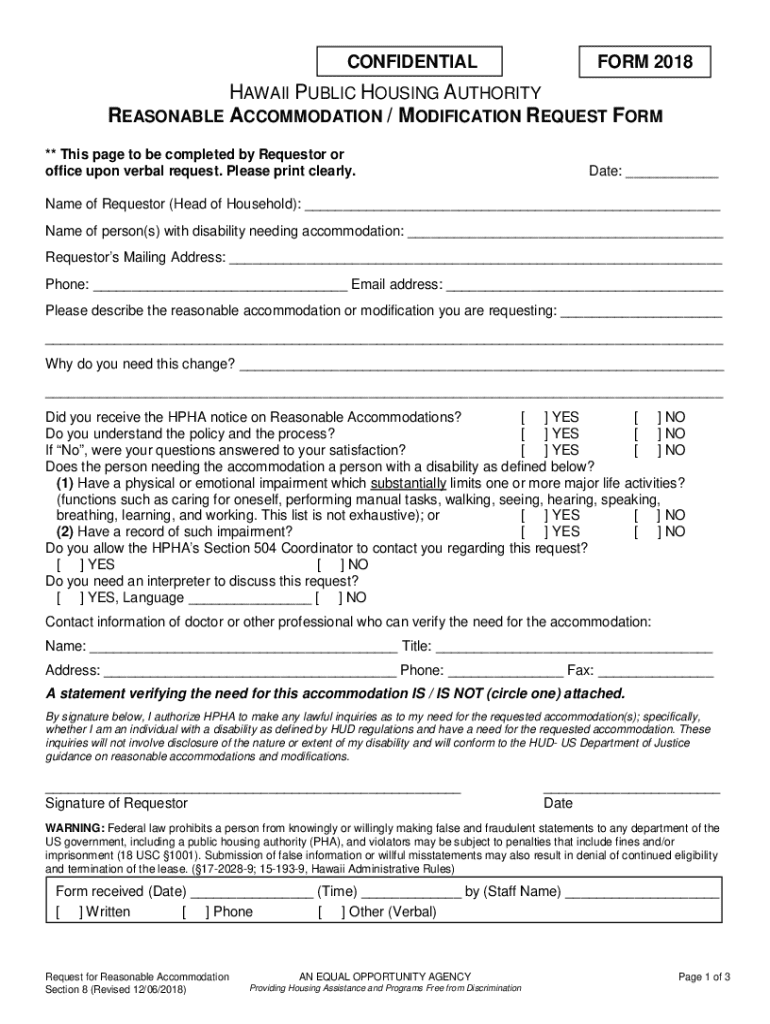 Fillable Online Hawaii Public Housing Authority Reasonable ...