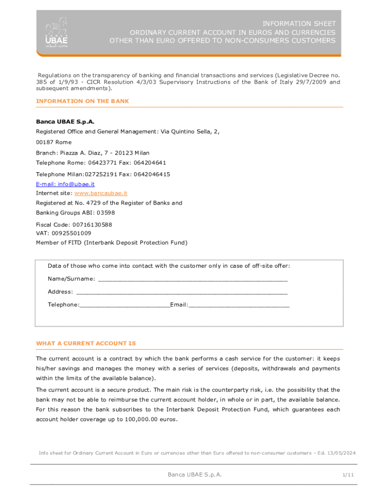 Fillable Online Ordinary Current Account in Euros and Currencies Other Than Euro Offered to Non ...