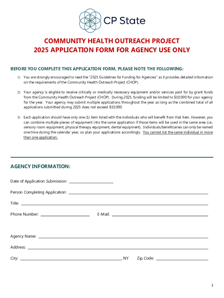 Fillable Online Community Health Outreach Project 2025 Application Form ...