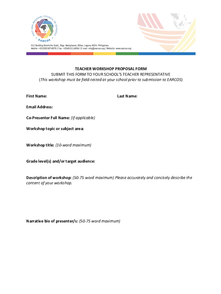 Fillable Online Teacher Workshop Proposal Form Fax Email Print - pdfFiller
