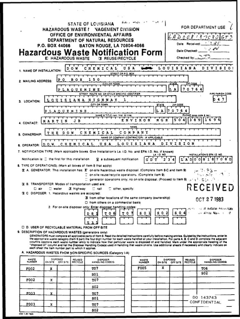 Fillable Online Hazardous Waste Notification Fax Email Print - pdfFiller