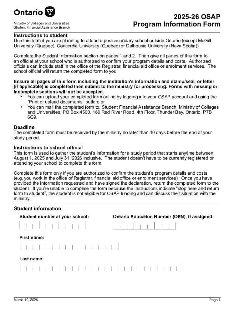 Fillable Online 2025-26 Osap Program Information Fax Email Print ...