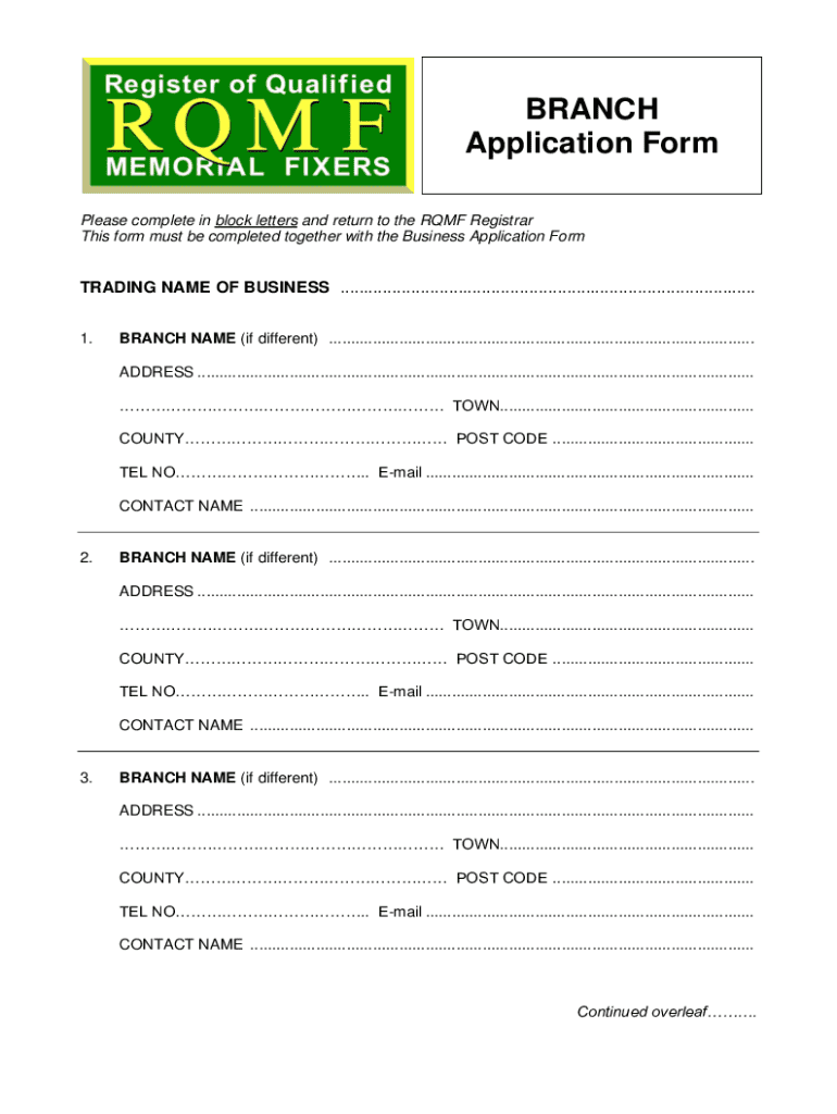 Fillable Online Branch Application Form Fax Email Print - pdfFiller