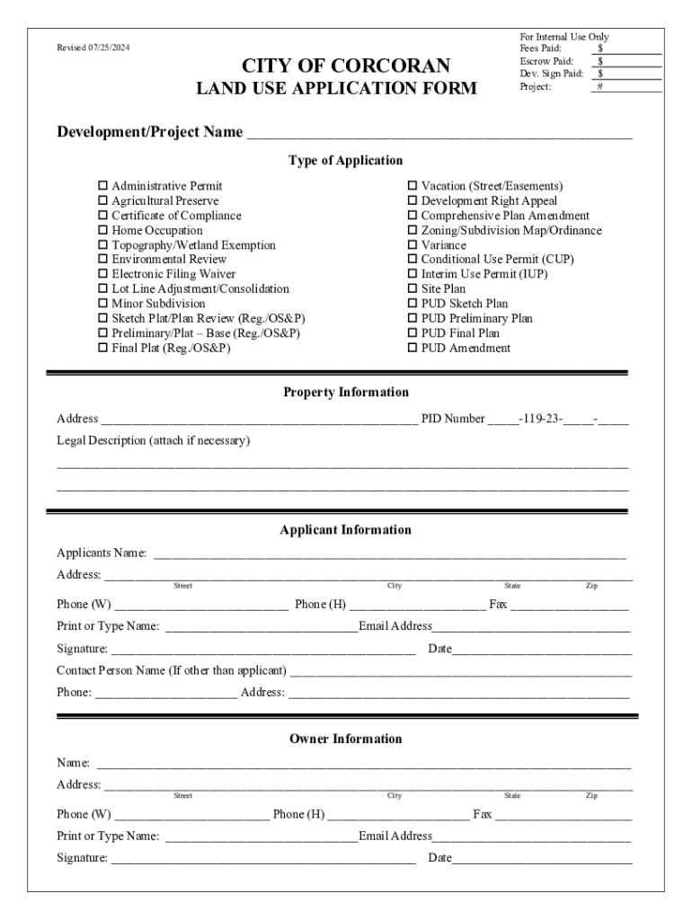 Fillable Online City of Corcoran Land Use Application Fax Email Print ...