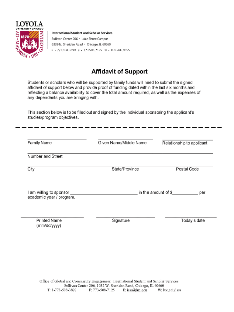 Fillable Online Affidavit of Support for International Students and ...