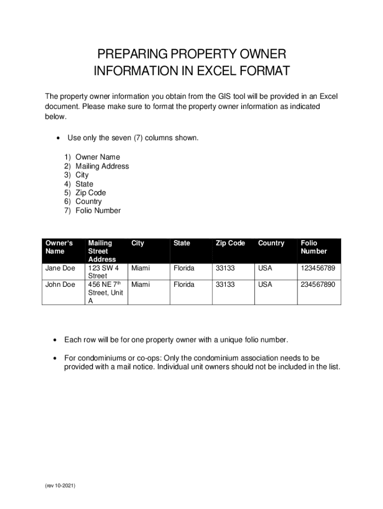 Fillable Online Preparing Property Owner Information in Excel Format ...