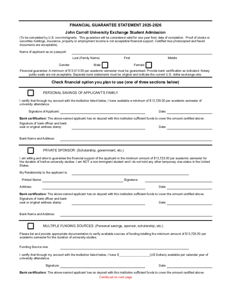 Fillable Online Financial Guarantee Statement for Exchange Students Fax ...