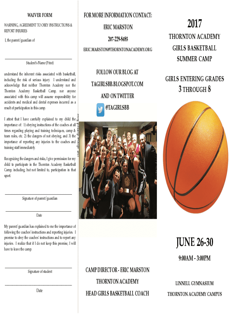 Fillable Online Thornton Academy Basketball Camp Waiver Fax Email Print ...