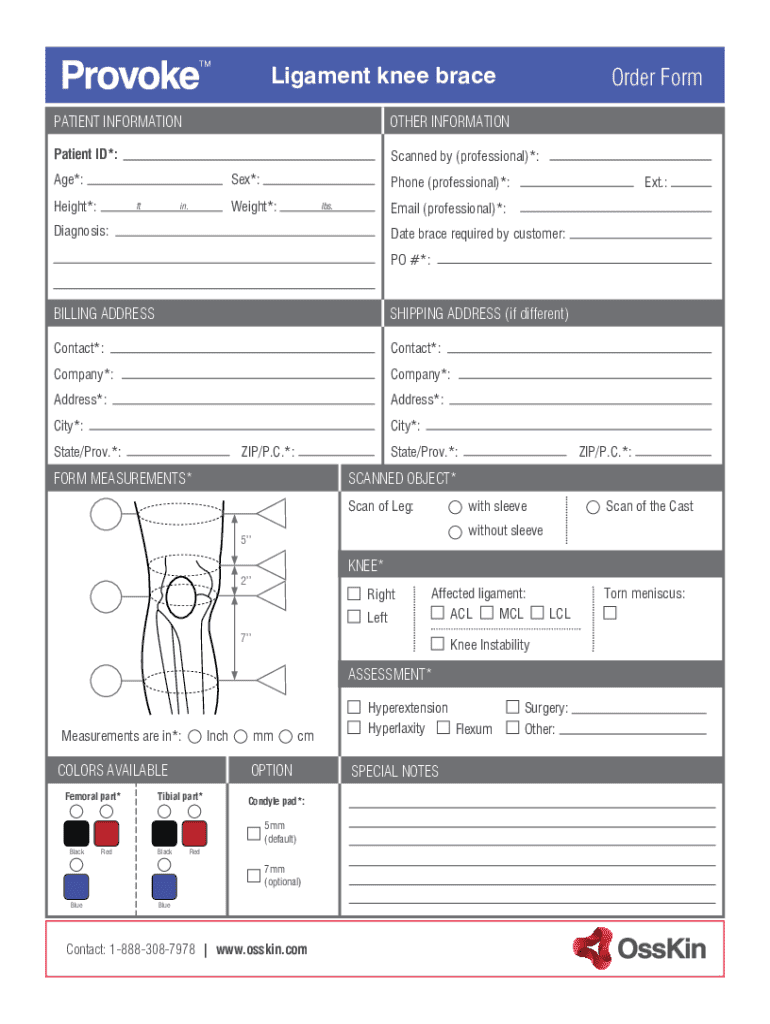 Fillable Online Order Form for Ligament Knee Brace Fax Email Print ...