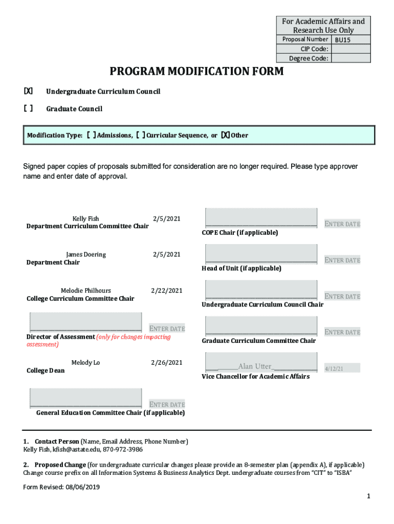 Fillable Online Program Modification Form Fax Email Print - pdfFiller
