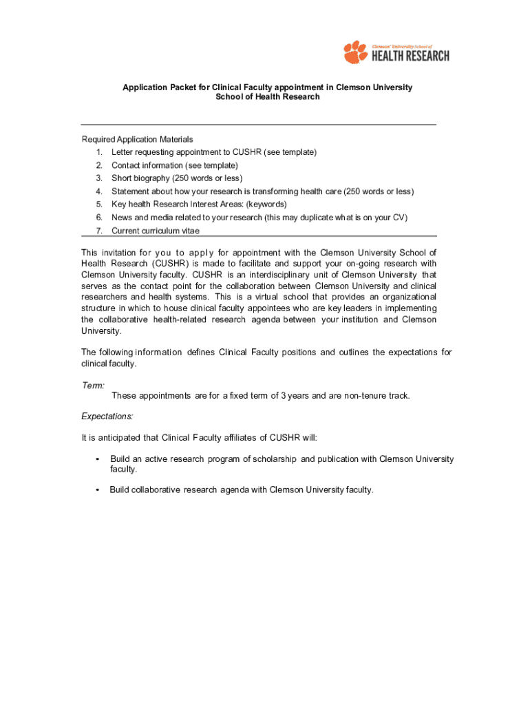 Fillable Online Application Packet for Clinical Faculty Appointment Fax Email Print - pdfFiller