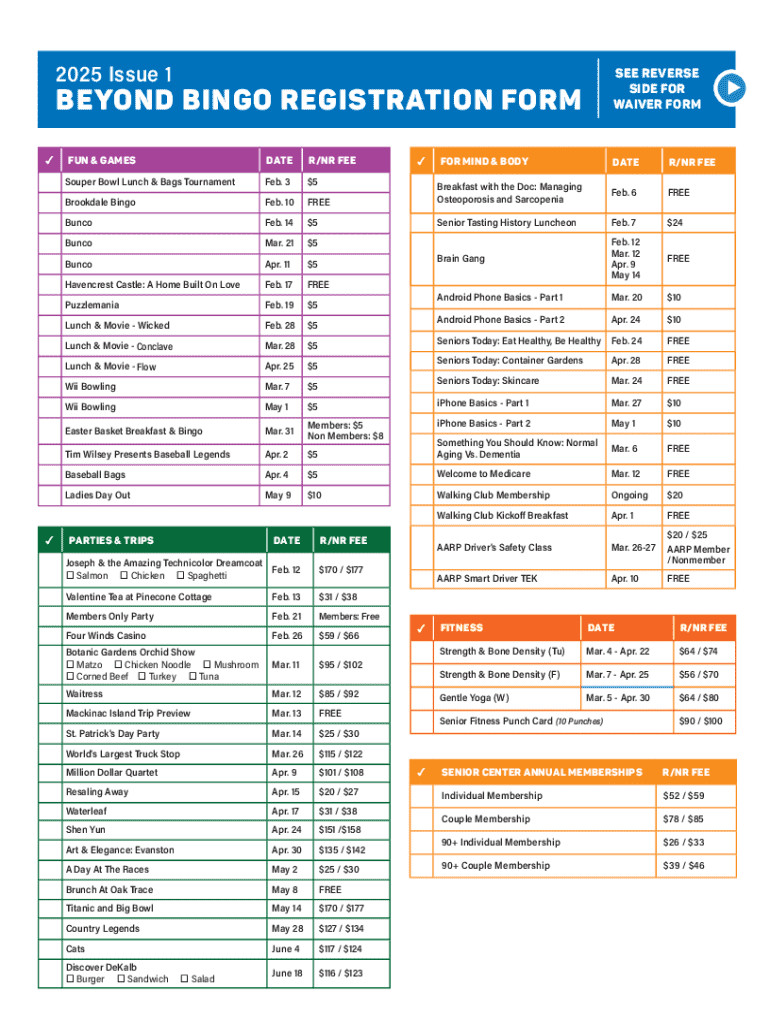 Fillable Online Beyond Bingo Registration & Waiver Form Fax Email Print ...