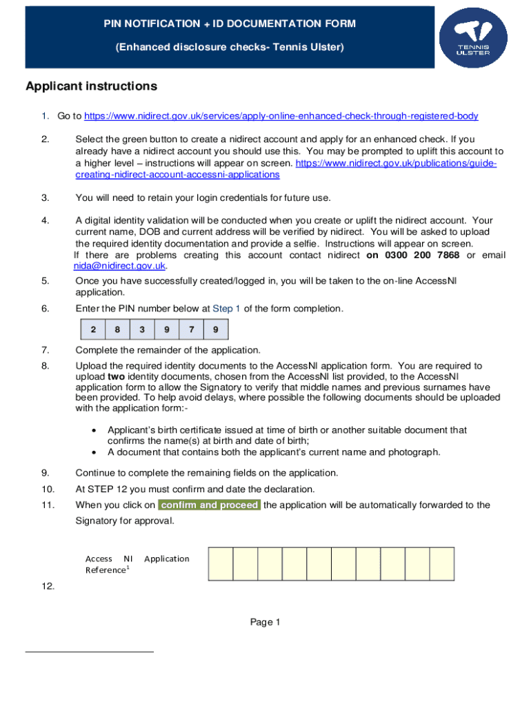 Fillable Online Pin Notification + Id Documentation Form (enhanced ...