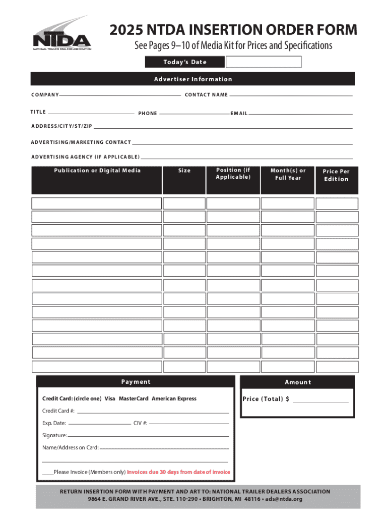 Fillable Online 2025 National Trailer Dealers Association Insertion Order Fax Email Print ...