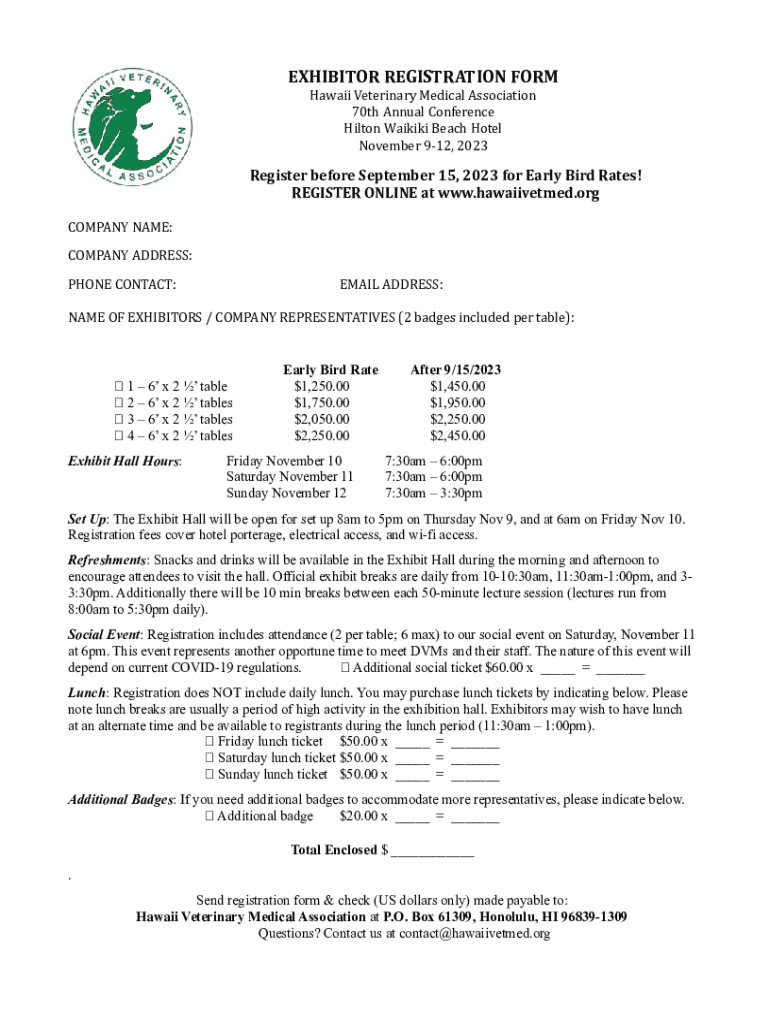 Fillable Online Hawaii Veterinary Medical Association 70th Annual Conference Fax Email Print ...