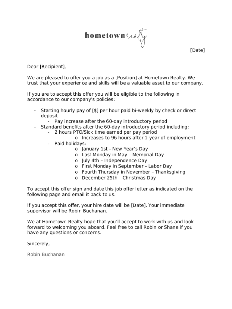 How to Write a Job Offer Letter: Tips for Employers Doc Template | pdfFiller