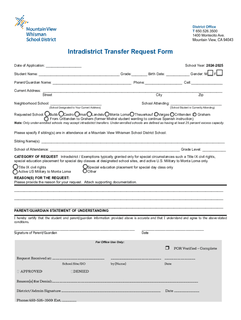 Fillable Online Intradistrict Transfer Request Fax Email Print - pdfFiller