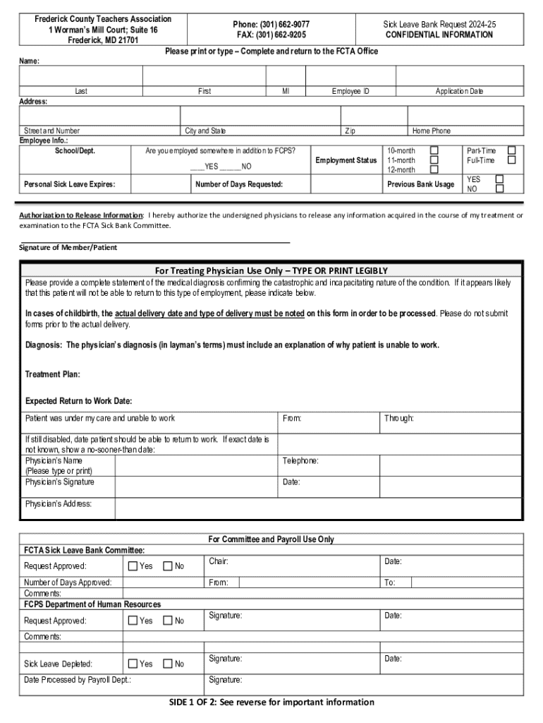 Fillable Online Frederick County Teachers Association Sick Leave Bank Request Fax Email Print ...