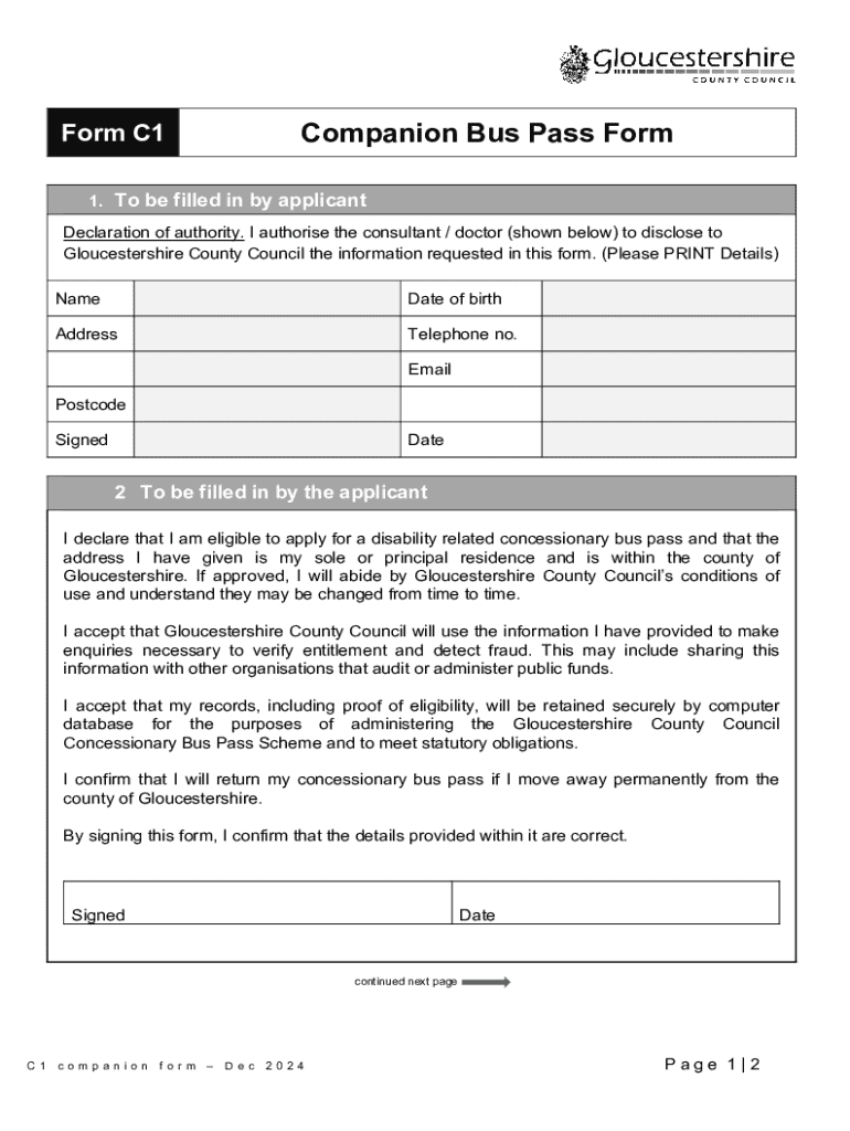 Fillable Online Companion Bus Pass Form C1 Fax Email Print - pdfFiller