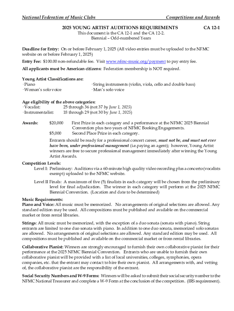 Fillable Online 2025 Young Artist Auditions Requirements Fax Email Print - pdfFiller