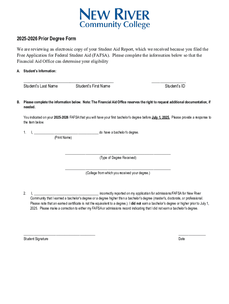 Fillable Online 2025-2026 Prior Degree Verification Fax Email Print - pdfFiller