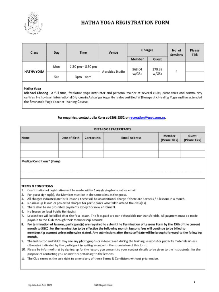 Fillable Online Hatha Yoga Registration Fax Email Print - pdfFiller