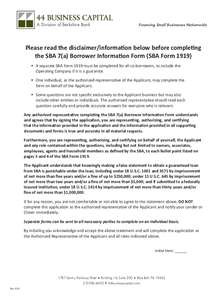 Fillable Online Sba 7(a) Borrower Information Form Fax Email Print - pdfFiller