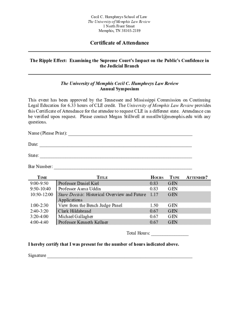 Fillable Online Certificate of Attendance for the Ripple Effect Symposium Fax Email Print ...