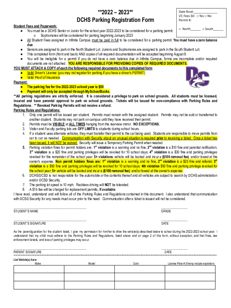 Fillable Online Dchs Parking Registration for 2022-2023 Fax Email Print ...