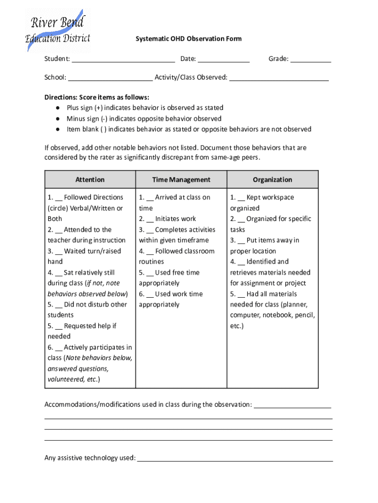 Fillable Online Systematic Ohd Observation Form Fax Email Print - pdfFiller