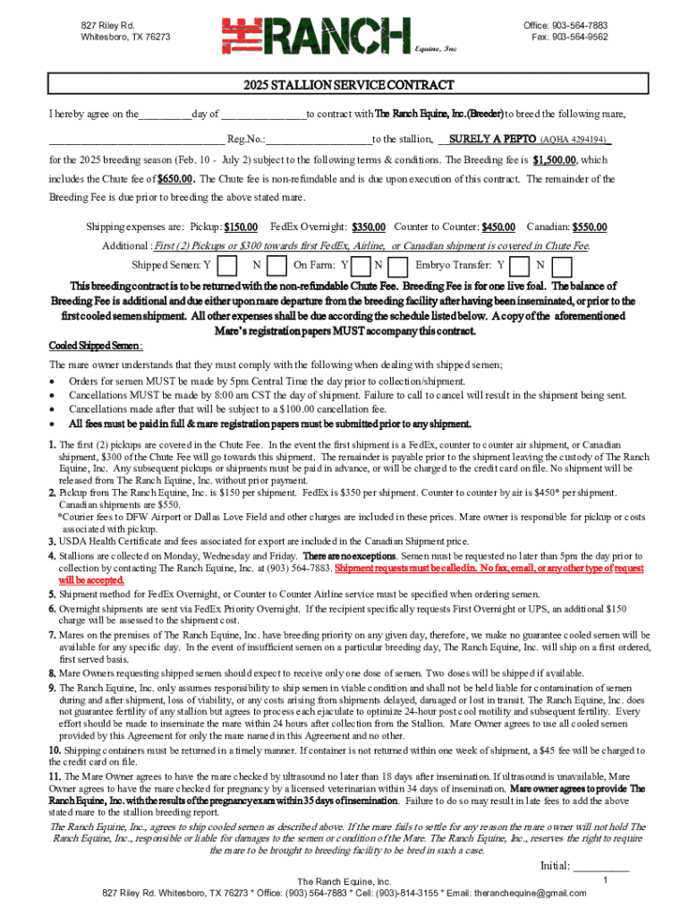 Fillable Online Stallion Service Contract for 2025 Fax Email Print ...